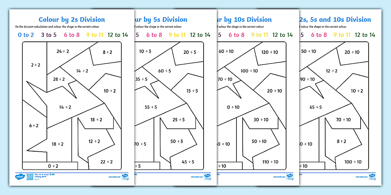 Colour by 2s 5s and 10s Division Worksheet - Twinkl