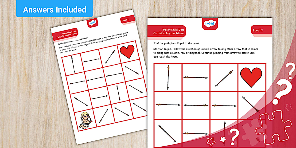 Valentine's Day Cupid's Arrow Maze - Level 1 (teacher made)