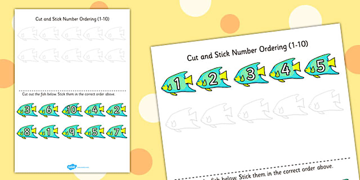 Under the Sea Themed Cut and Stick Number Ordering Activity 1-10