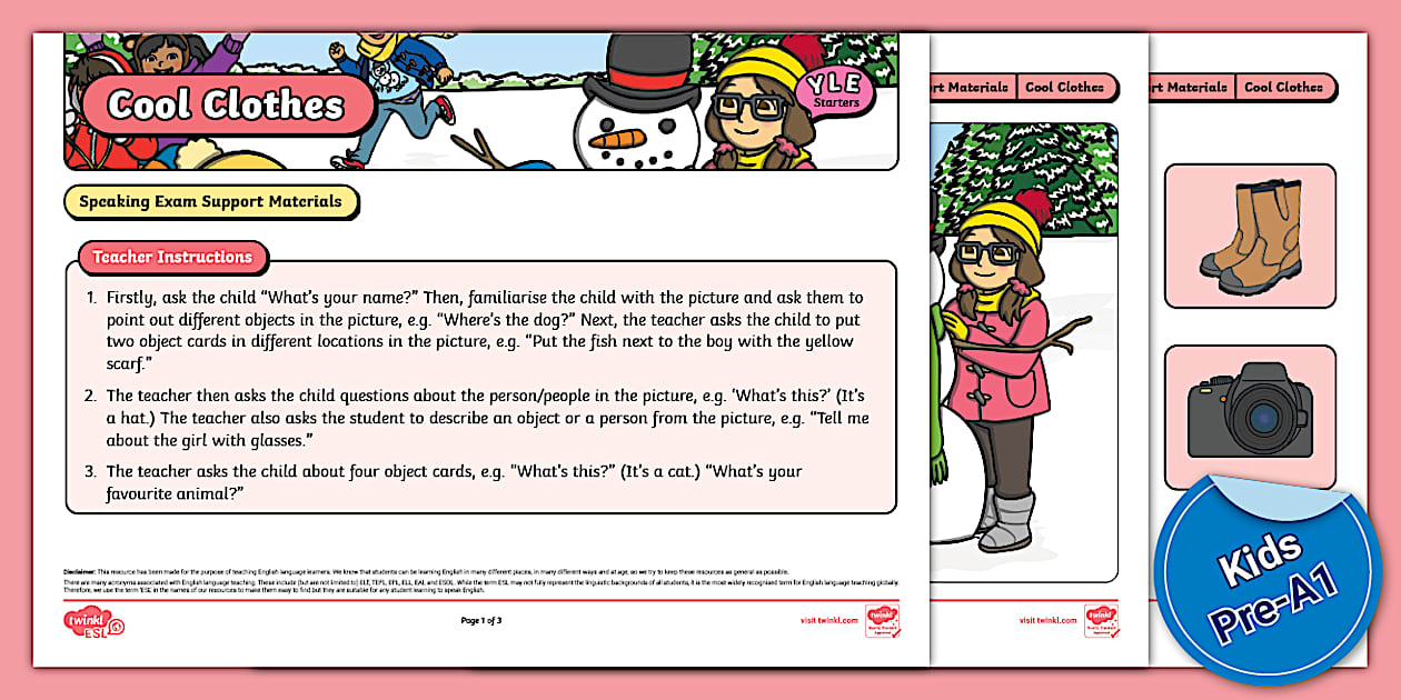 YLE Starters Speaking Practice Sheet (Cool Clothes) - Twinkl