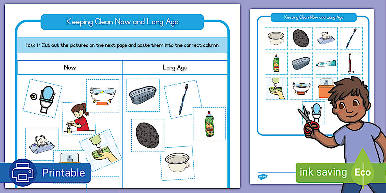Keeping Clean Now and Long Ago - Worksheet - Twinkl