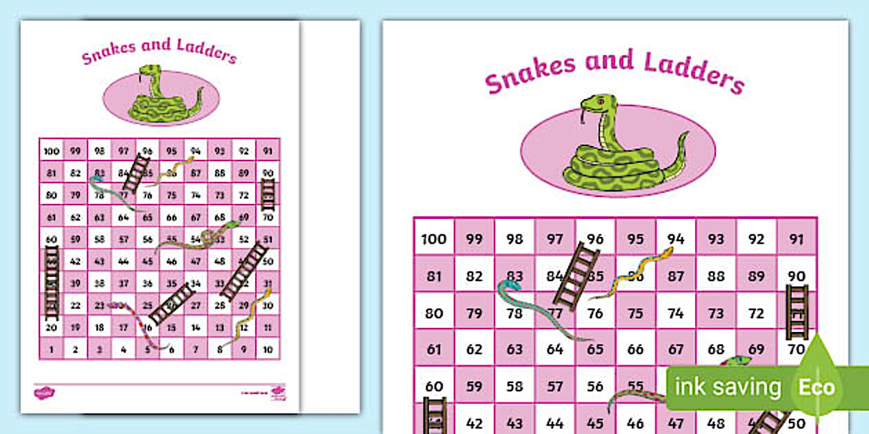 👉 Numbers to 100 Games: Editable Snakes and Ladders (1-100)