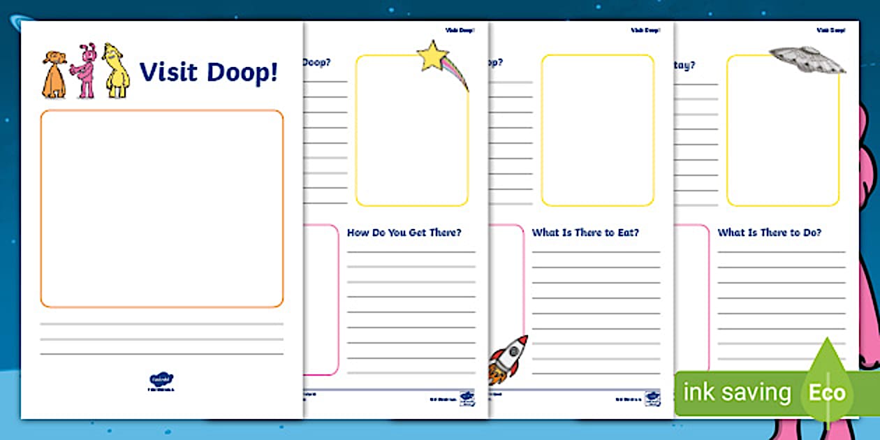 Precursive The Best Dress Ever: Visit Doop! Space Travel Brochure Writing