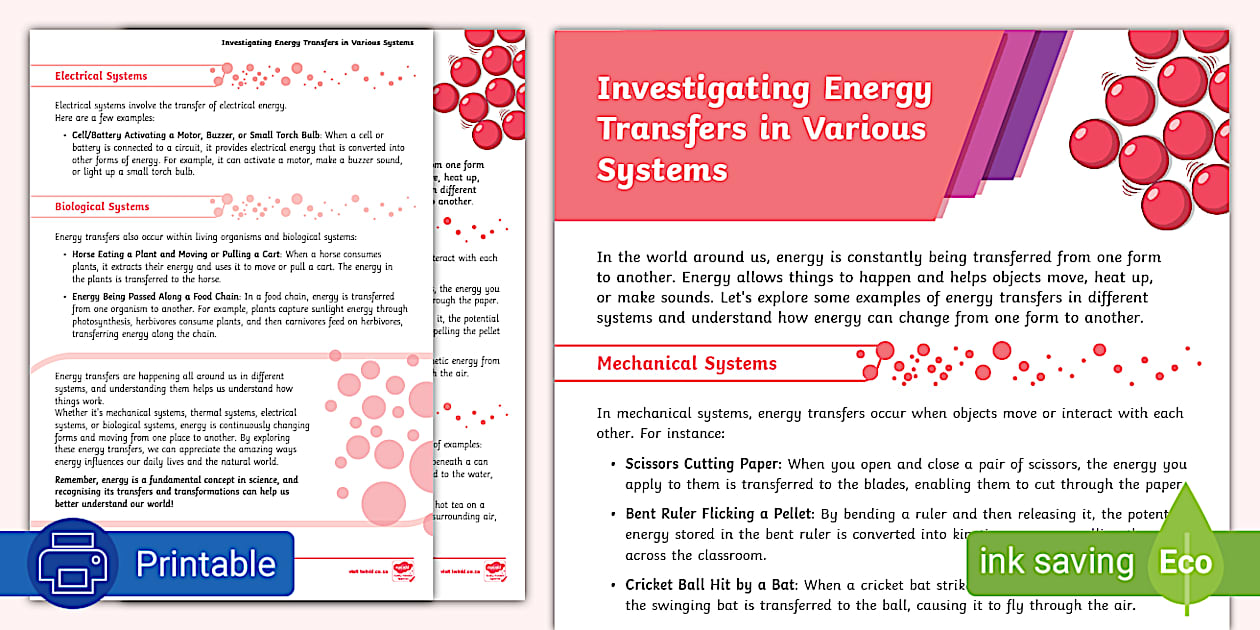 Investigating Energy Transfers in Various Systems - Twinkl