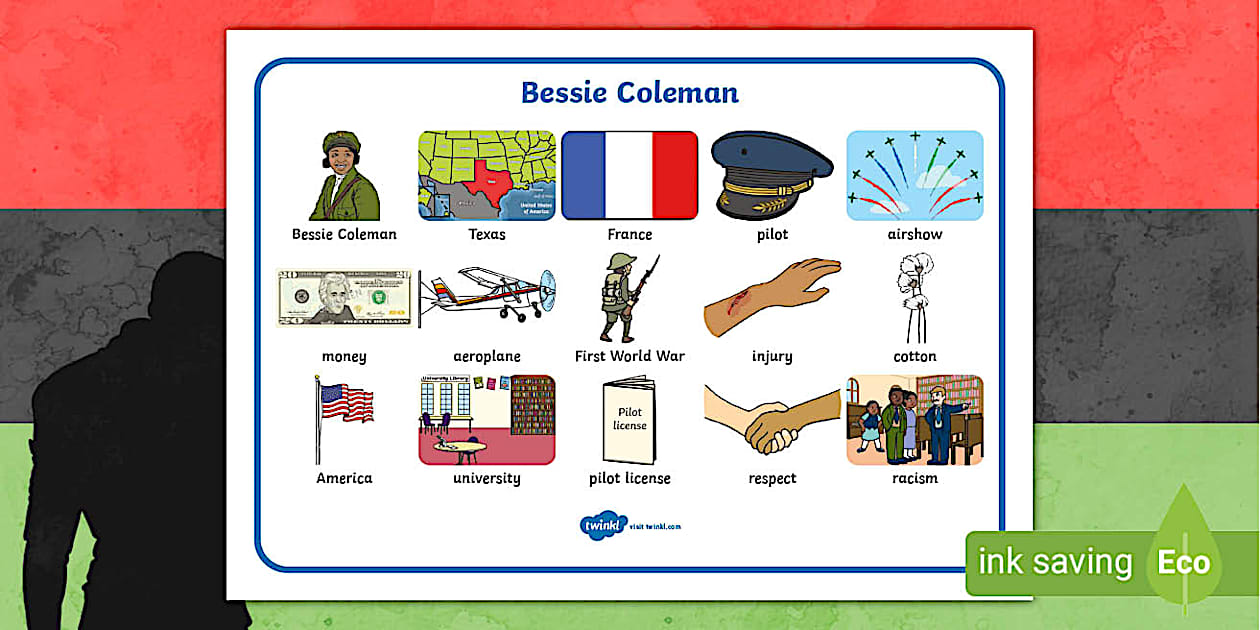 Bessie Coleman Word Mat (teacher made) - Twinkl
