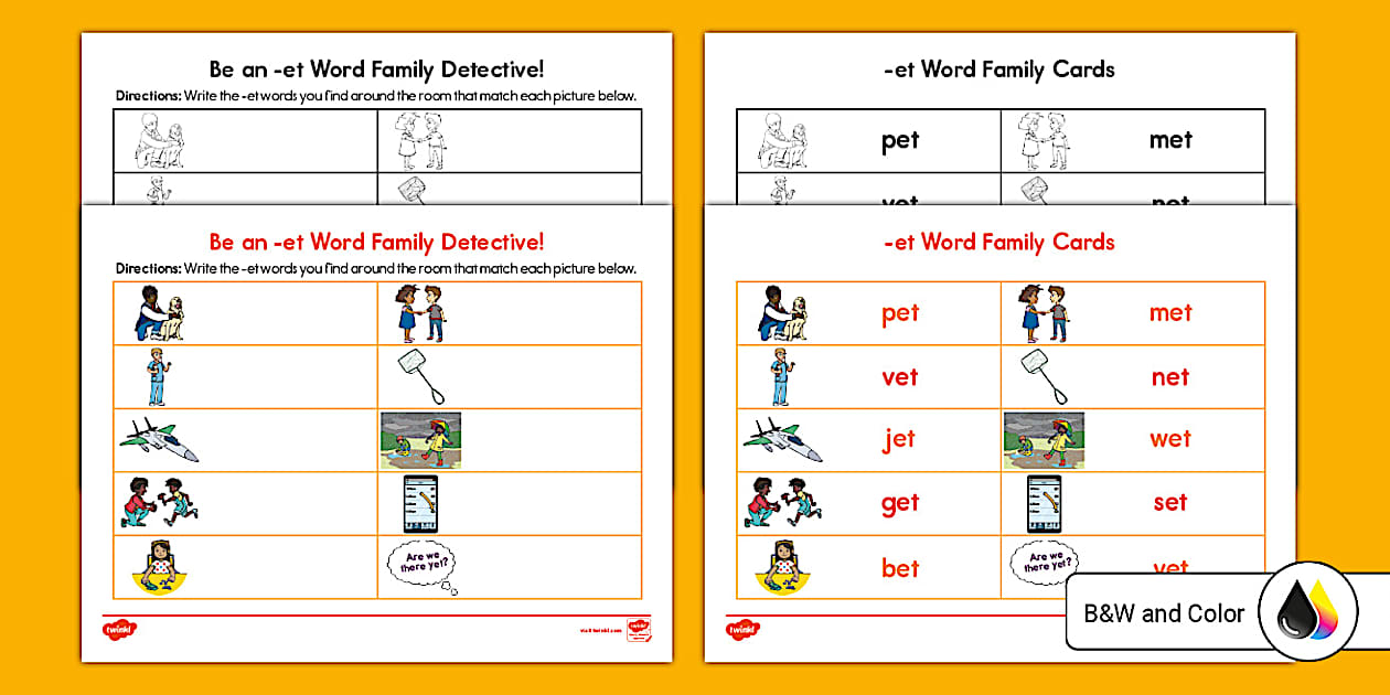 -et Word Family Read and Write the Room Worksheet - Twinkl