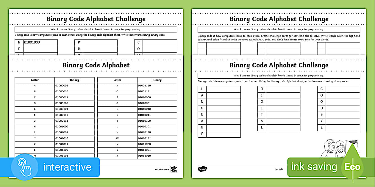 Binary Code Challenge Worksheets (teacher made) - Twinkl