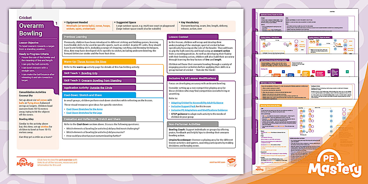 PE Mastery: UKS2 Cricket Lesson - Overarm Bowling - Twinkl