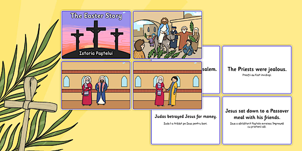 Black and White Easter Story Matching Sequencing Cards Colour Romanian
