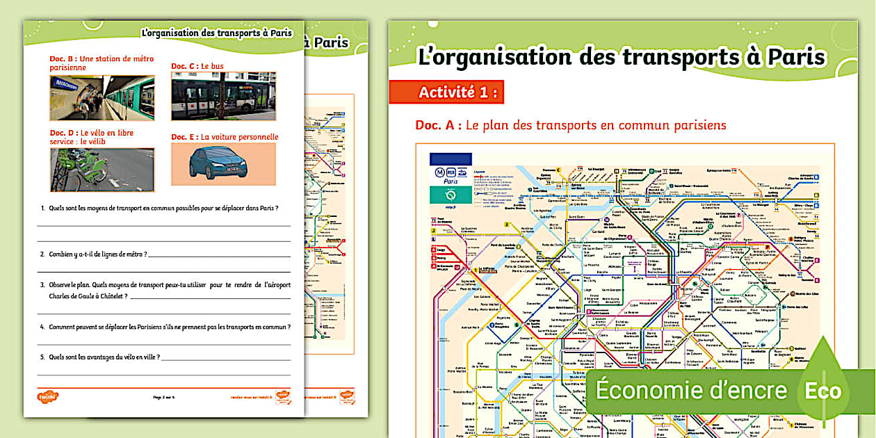Les transports parisiens - fiche d'activités - Twinkl