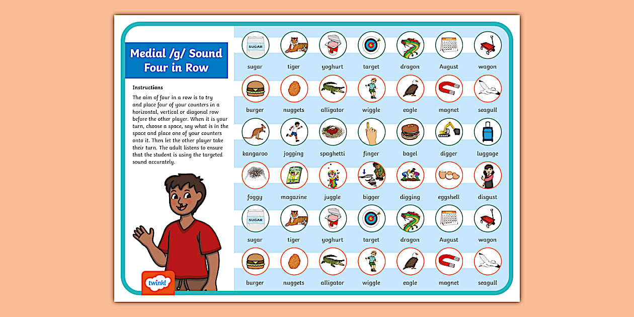 Medial /g/ Sound Four in a Row (teacher made) - Twinkl