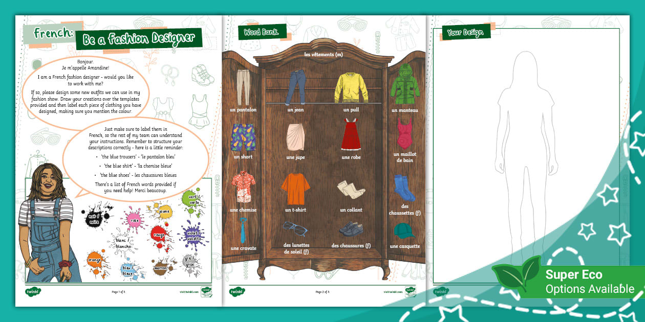 French: Be a Fashion Designer Activity Sheet (Teacher-Made)