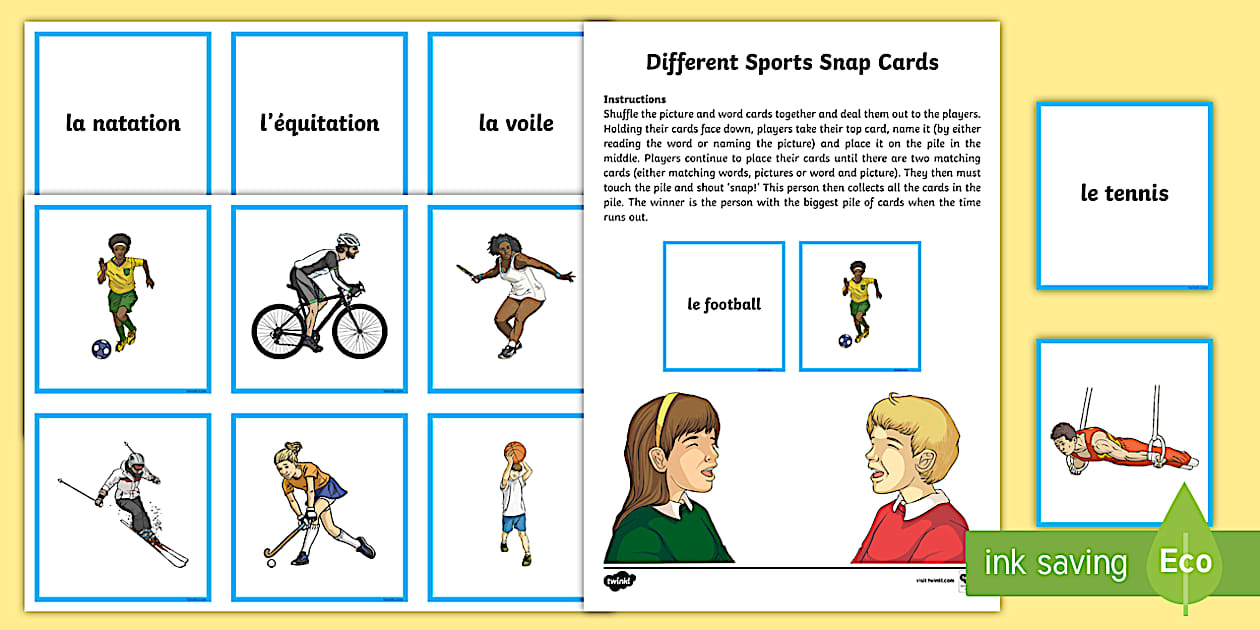 Different Sports Snap Card Game French (teacher made)