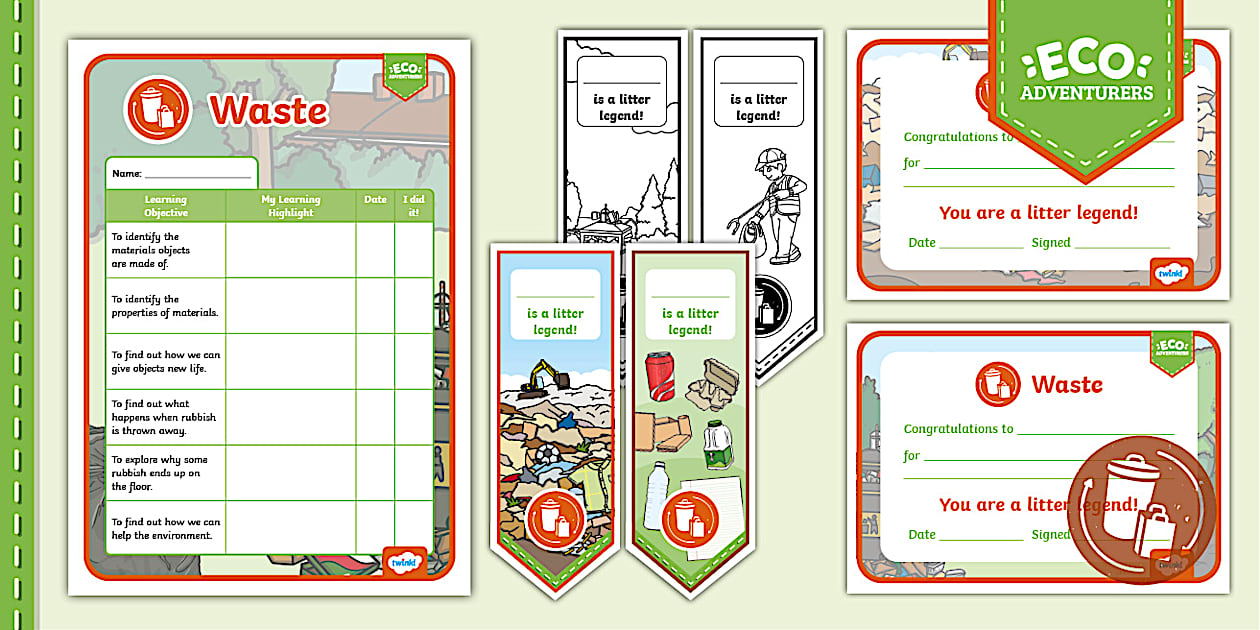 Year 1 Waste: Bookmarks, Reward Chart and Certificates