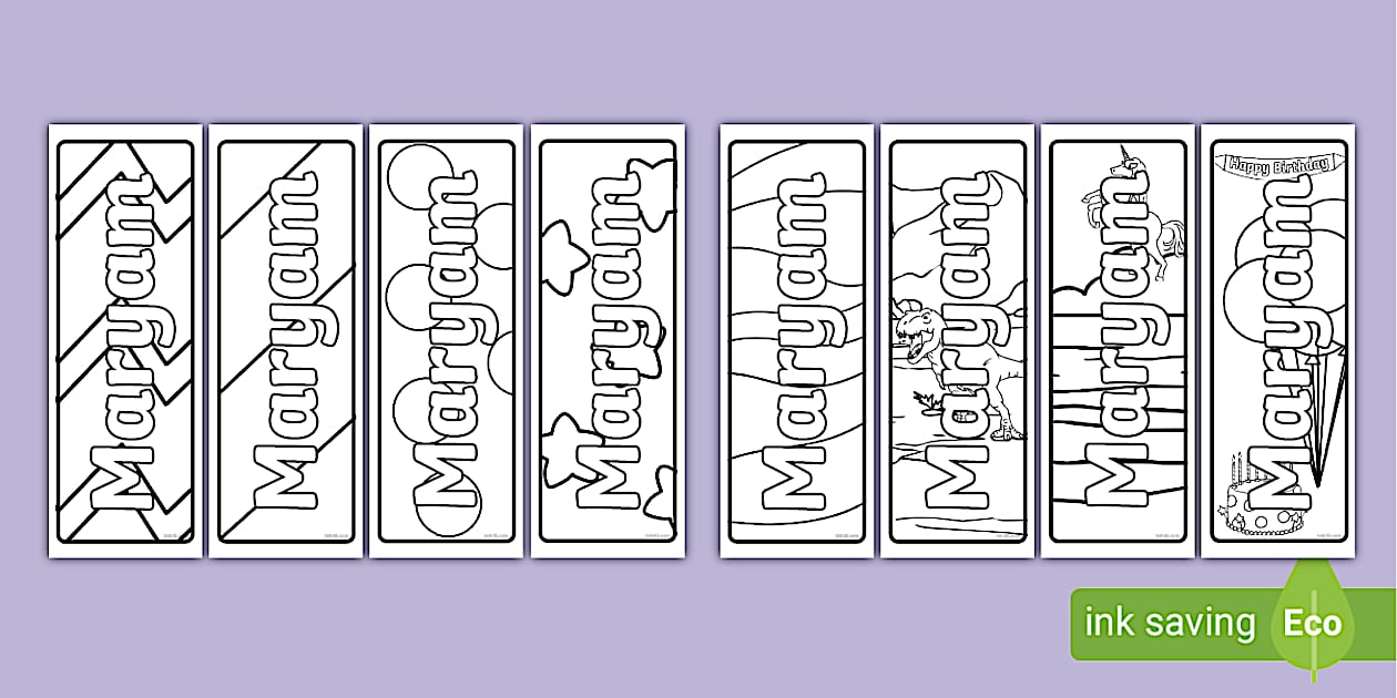 Maryam Name Simple Colouring Bookmarks (teacher made)