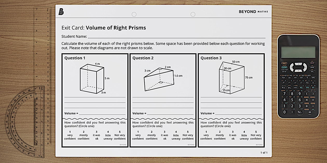 Exit Card: Volume of Prisms (teacher made) - Twinkl
