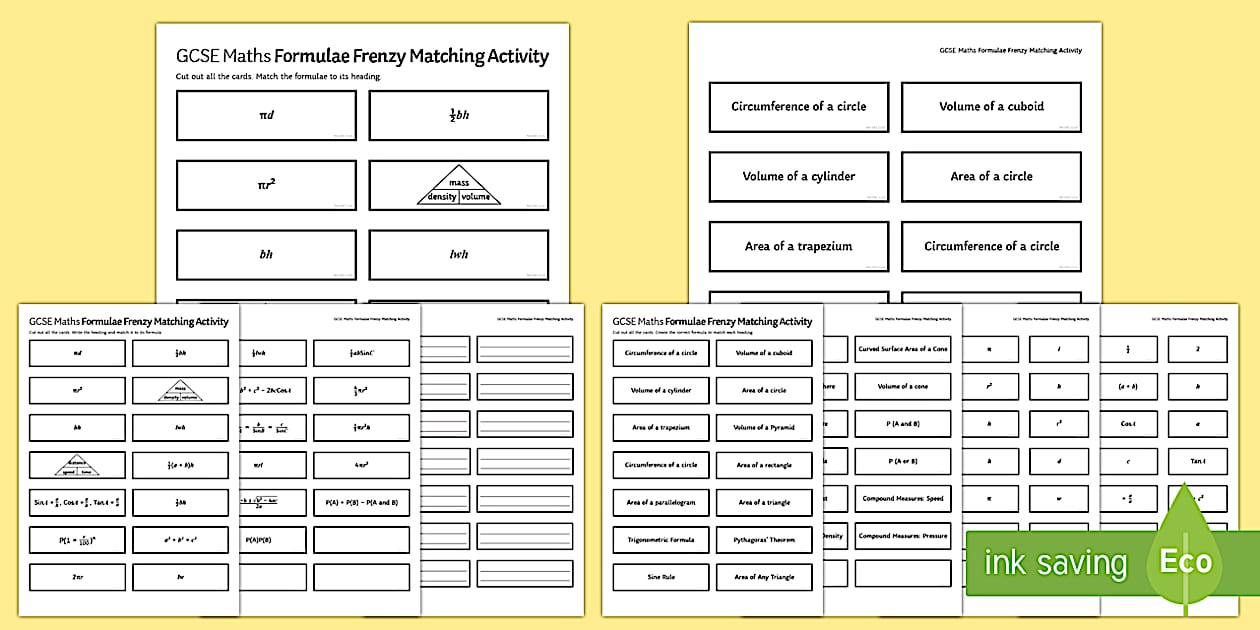GCSE Maths Formulae Frenzy Matching Activity (teacher made)