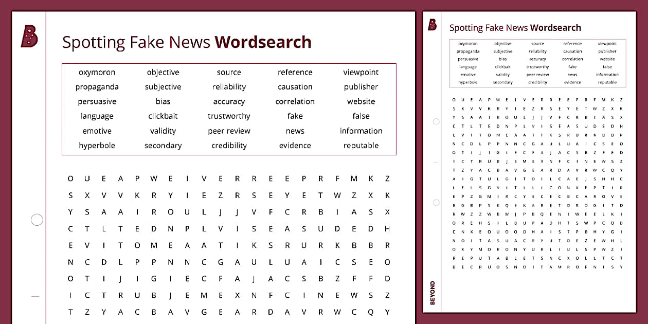 Spotting Fake News Wordsearch (teacher made) - Twinkl