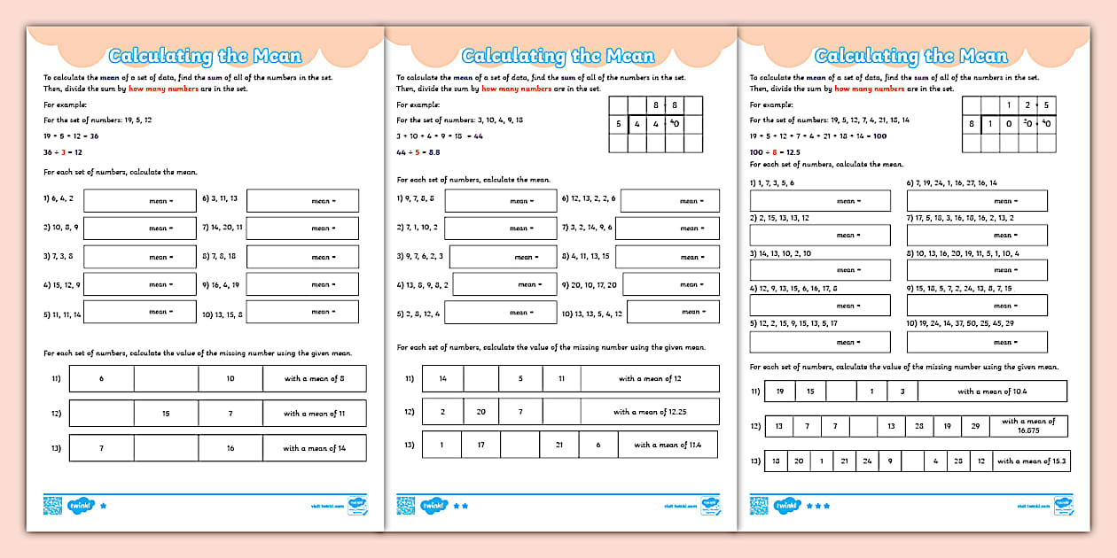 Y6 Calculating the Mean Worksheets (teacher made) - Twinkl