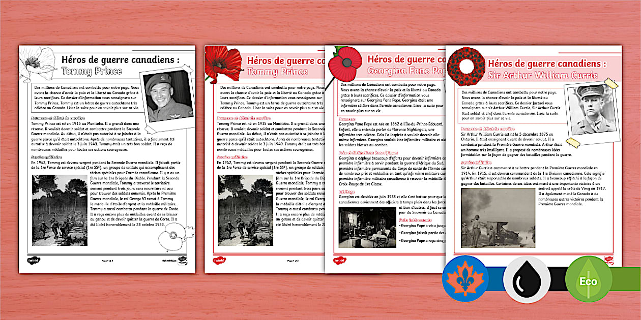 Canadian War Heroes Fact Files French (teacher made)