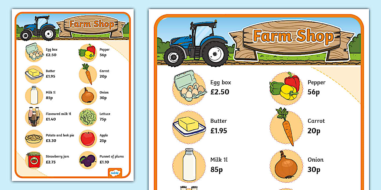 Farm Shop Price List Display Poster - Role Play - Twinkl