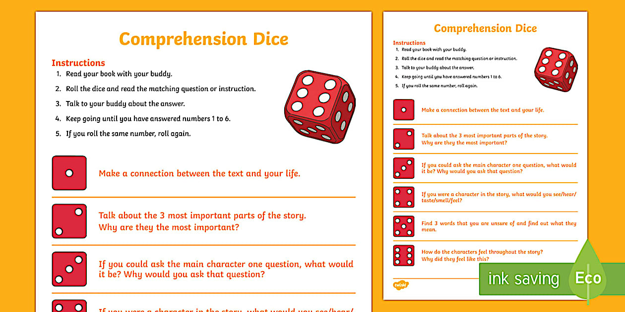 Editable Reading Comprehension Dice Game (teacher made)