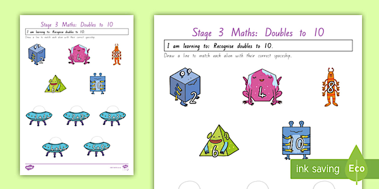 New Zealand Maths Stage 3 Doubles to 10 Aliens Worksheet