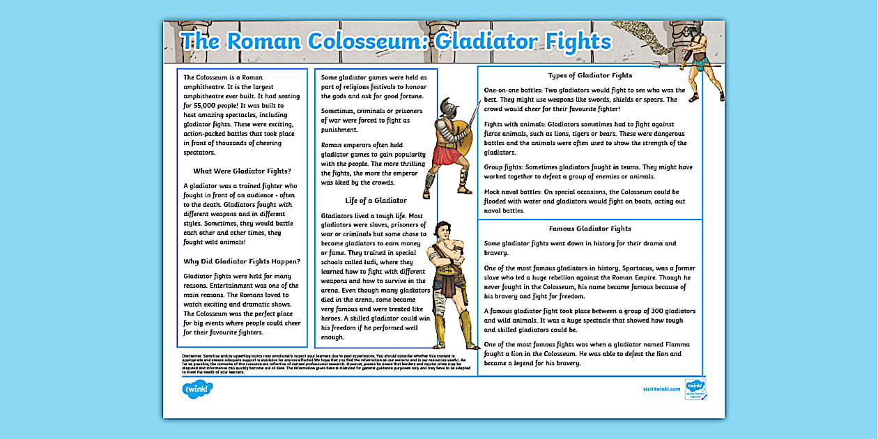 The Roman Colosseum: Gladiator Fights Fact File - Twinkl