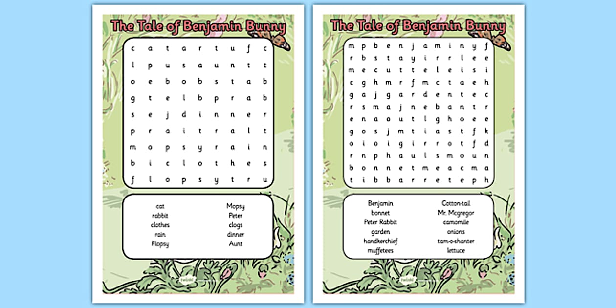 Beatrix Potter - The Tale of Benjamin Bunny Word Search