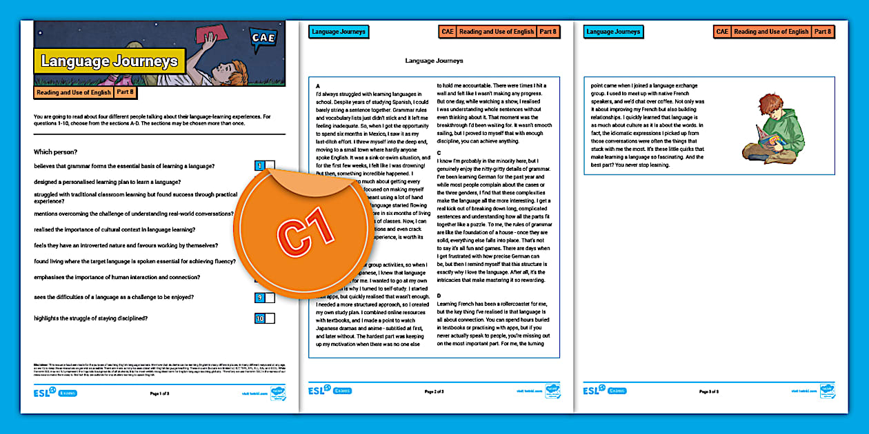 C1 Advanced (CAE) Reading Part 8 - Language Journeys