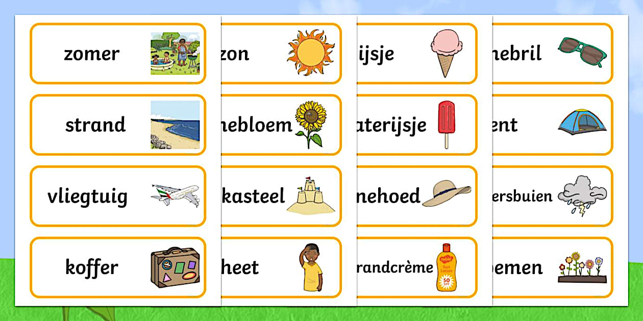 Zomer Woordkaarten | Woordenschat en Afbeeldingen