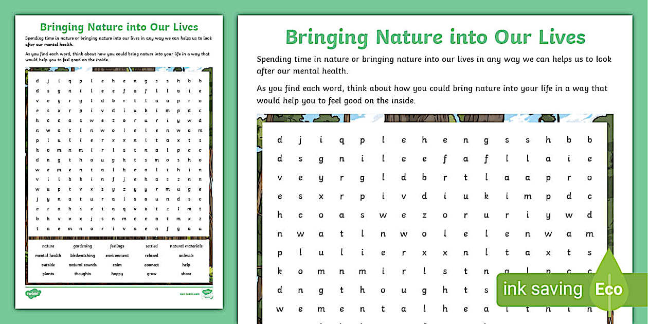 Bringing Nature into Our Lives Word Search (teacher made)
