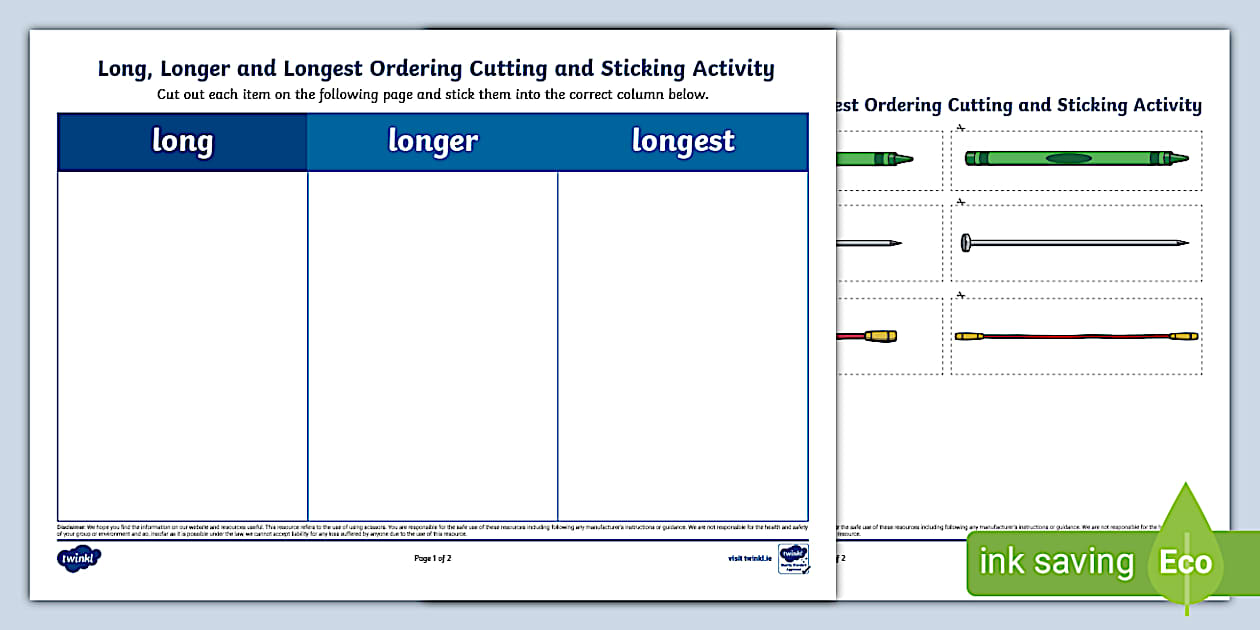 Long, Longer, Longest Ordering Cutting and Sticking Activity