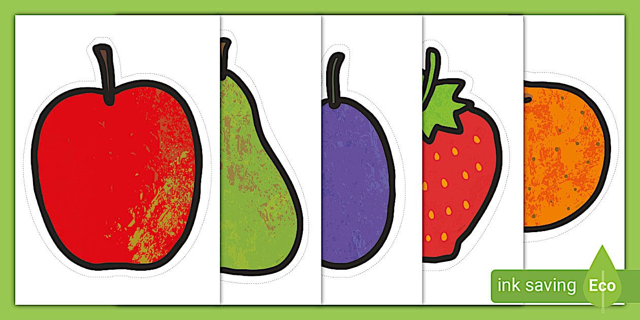 A4 ‘The Very Hungry Caterpillar’ Fruit Cut-Outs - English