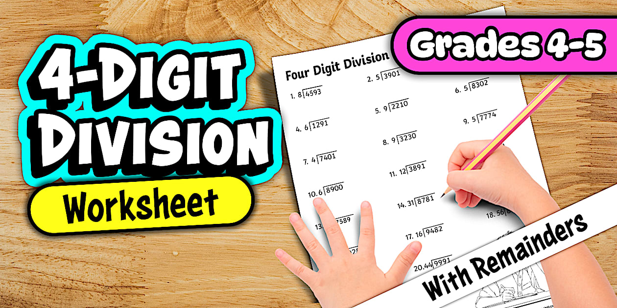 Four-Digit Division with Remainders Worksheet for 4th-5th Grade
