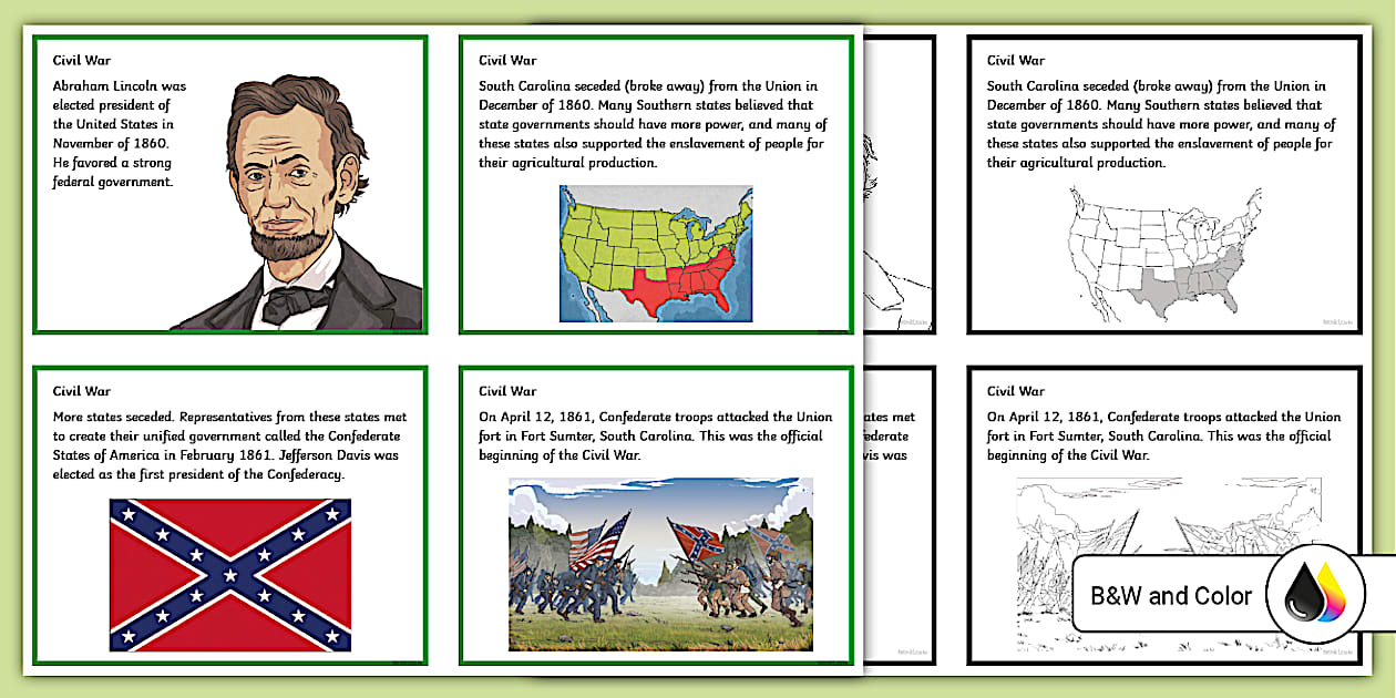Editable Civil War Sequencing Cards for 4th-5th Grade