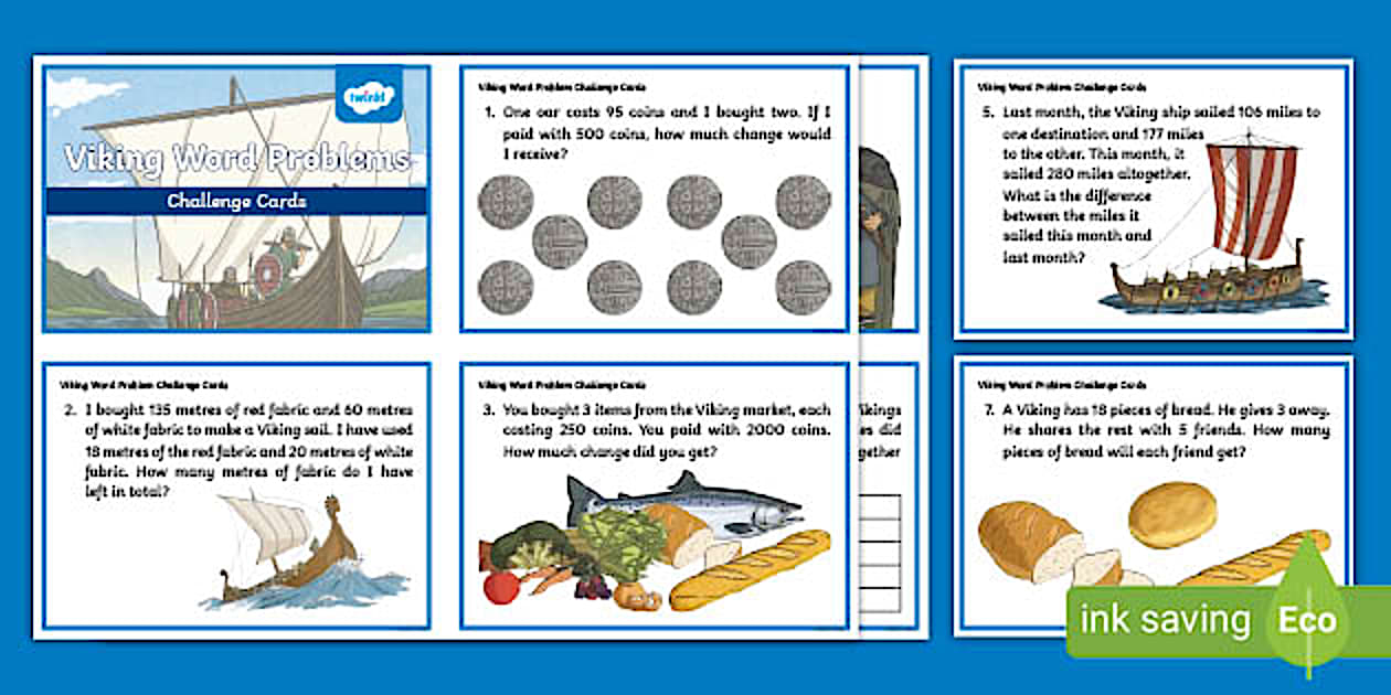 👉 Viking Word Problem Challenge Cards - Twinkl - Maths - KS2
