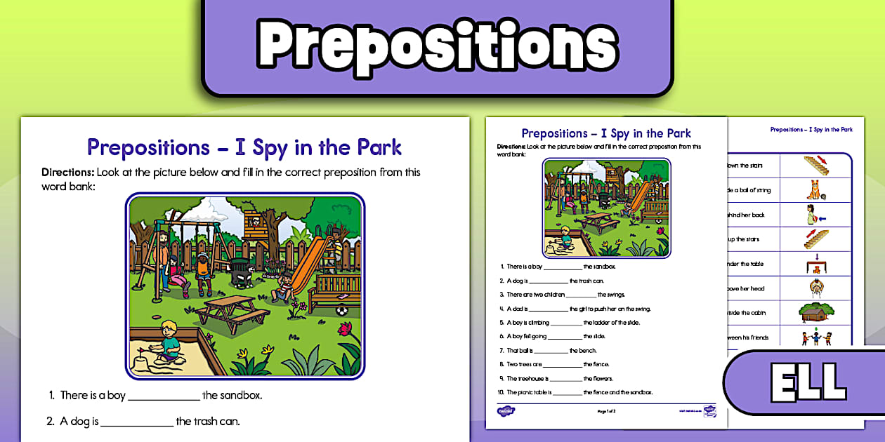 Prepositions | I Spy in the Park Worksheet for ELL