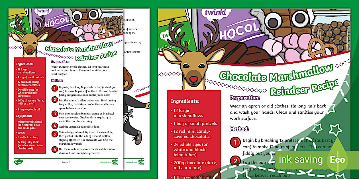 Chocolate Marshmallow Reindeer Recipe (Ages 5 - 11) - Twinkl
