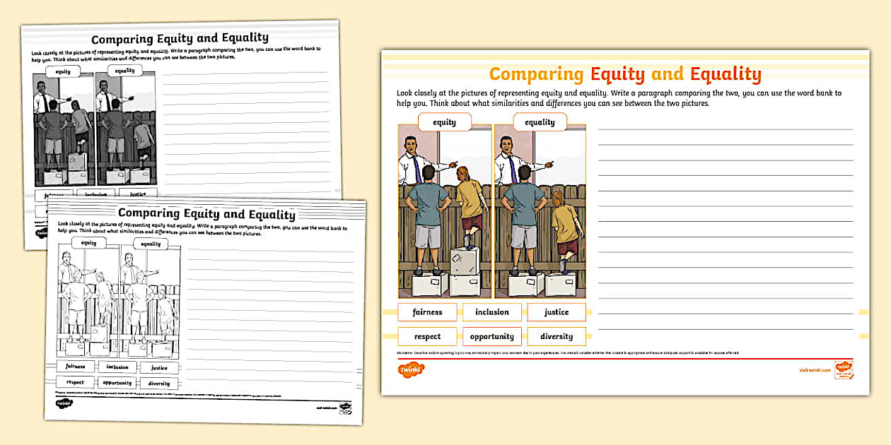 Comparing Equity and Equality Worksheet (teacher made)