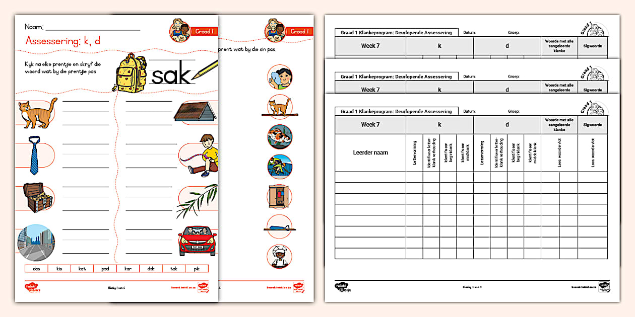 FREE! - Graad 1 Klanke Assessering k, d (teacher made)