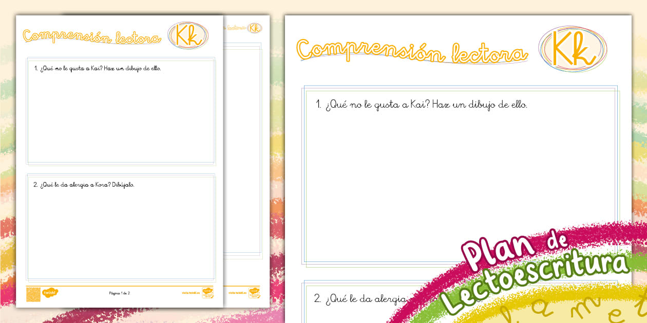 Plan de lectoescritura: La letra K - Comprensión lectora