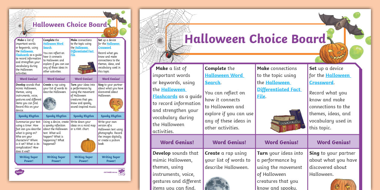 Halloween Choice Board (Teacher-Made) - Twinkl