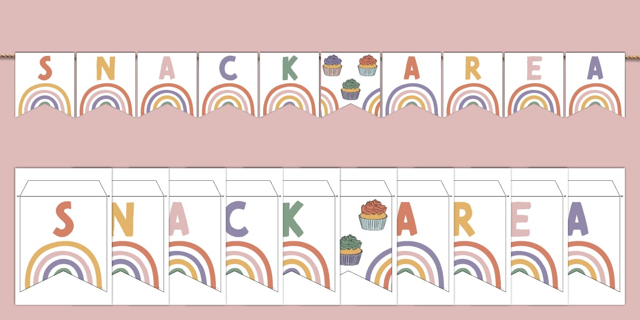 Muted Rainbow Themed Snack Area Display Bunting - Twinkl