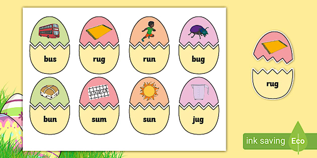 Editable CVC U Words Easter Egg Matching Activity - Twinkl