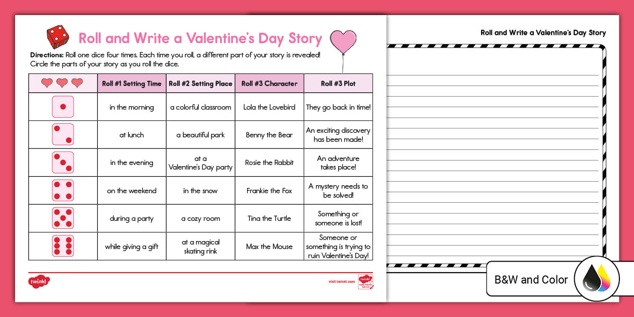 Roll and Write a Valentine's Day Story for K-2nd Grade