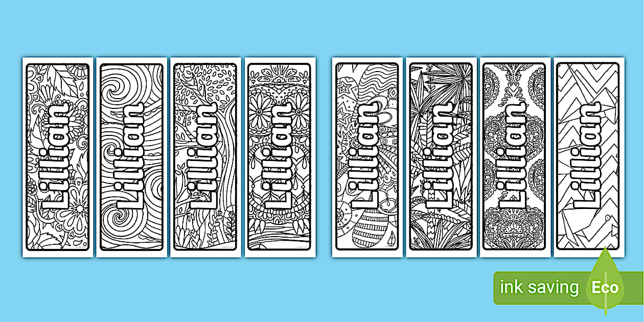 Lillian Mindfulness Name Colouring Bookmarks - Twinkl