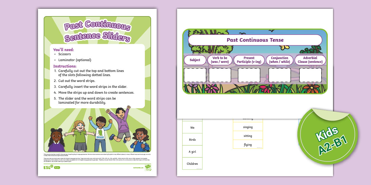 ESL Sentence Sliders Past Continuous [Kids, A2-B1] - Twinkl