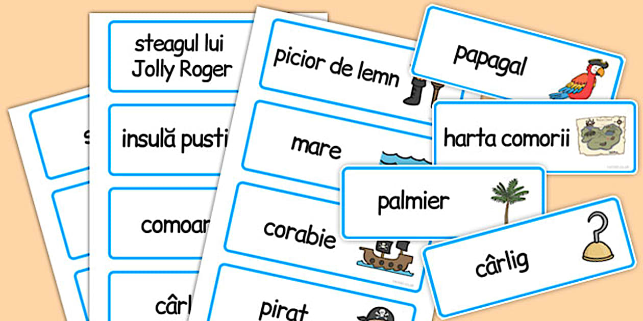 Pirați - Cartonașe cu imagini și cuvinte (teacher made)