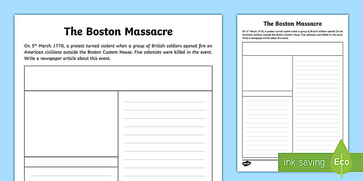 The Boston Massacre Newspaper Report Writing Worksheet